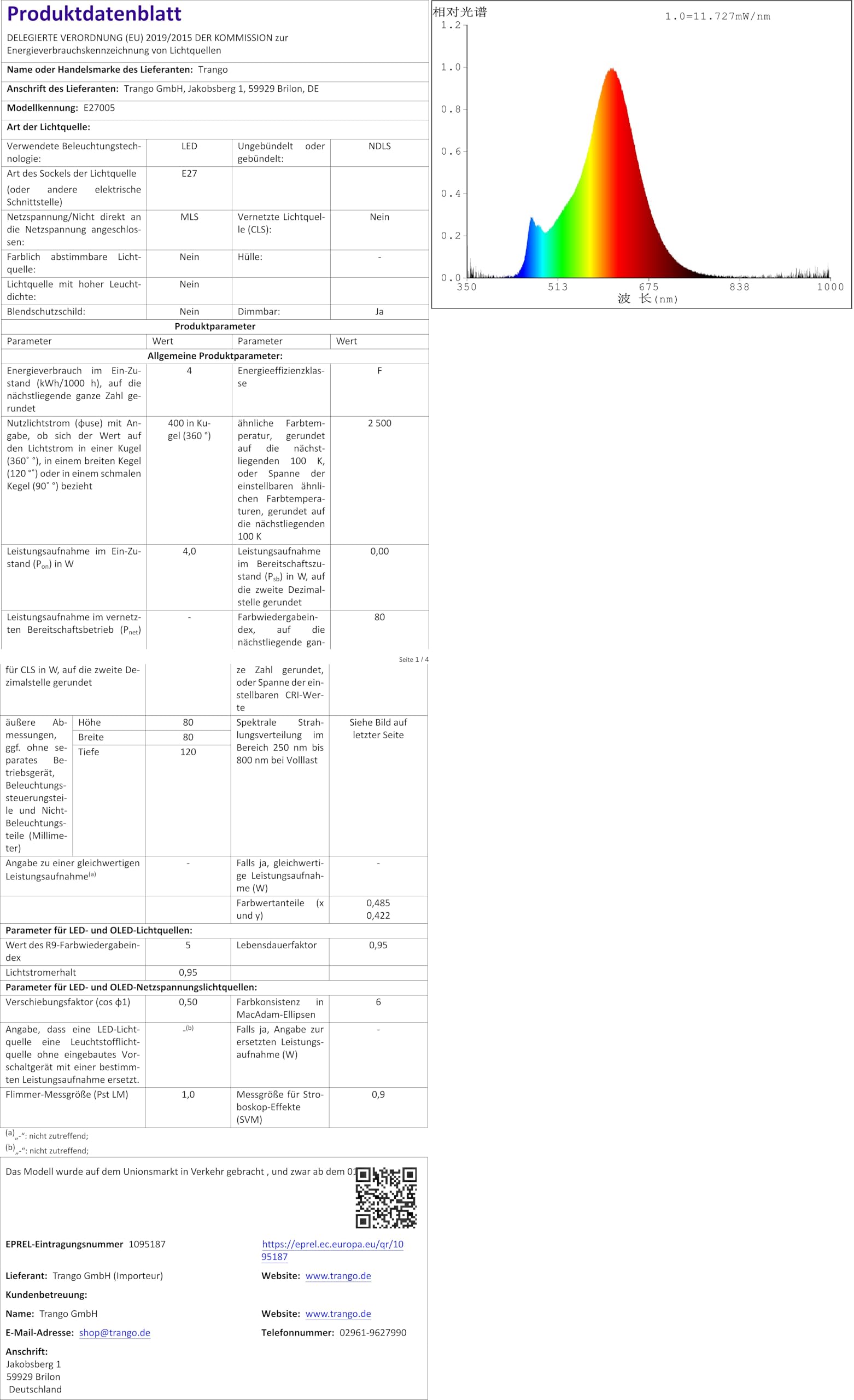 Trango 1518 3-flg. Stehlampe mit Touchdimmer inkl. 3x 4 Watt LED Modulen *MILA* EchtglasSchirm ...