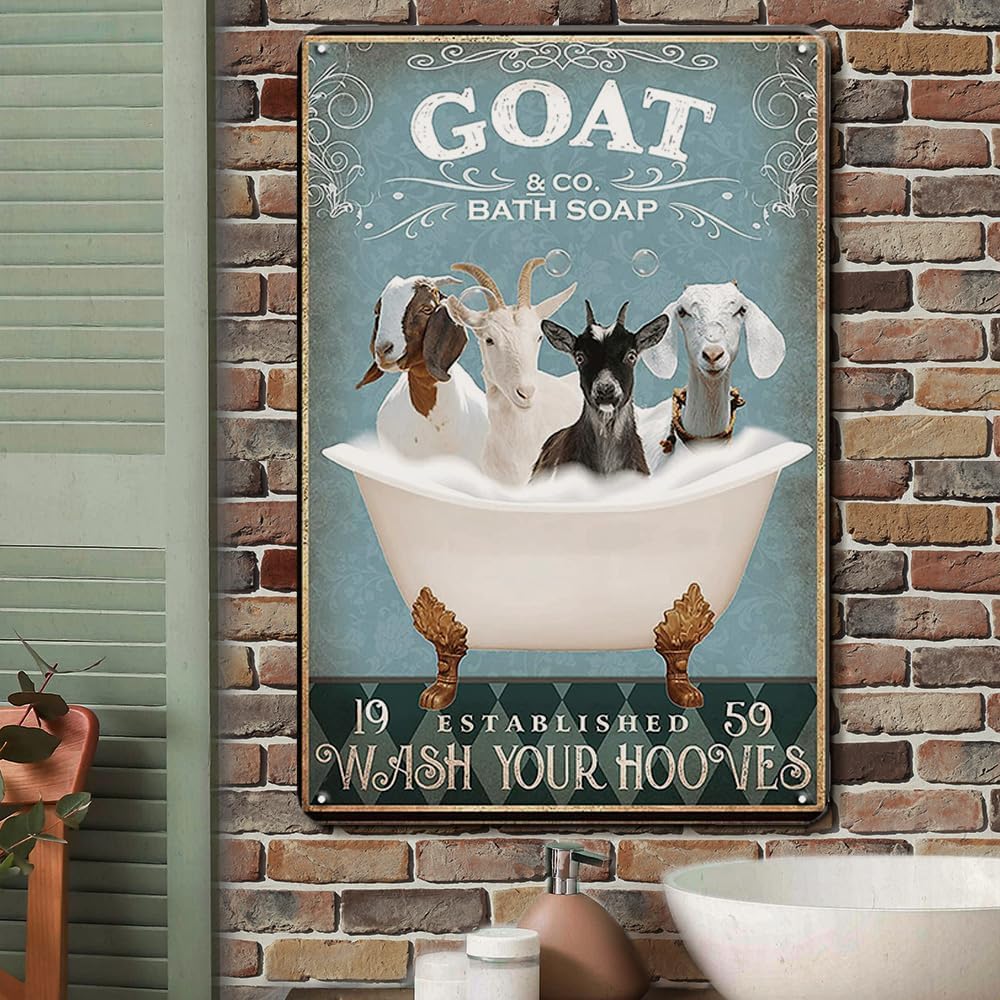 Amazon.com: Goat Decor Funny Bathroom Signs, Goat Rustic Bathroom Decor ...