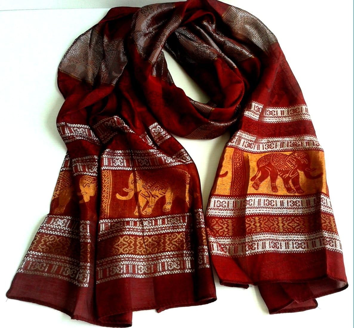 DARK-RED ,Thai Silk Elephant Scarf , 20 x 72 Inches at Amazon Women’s ...