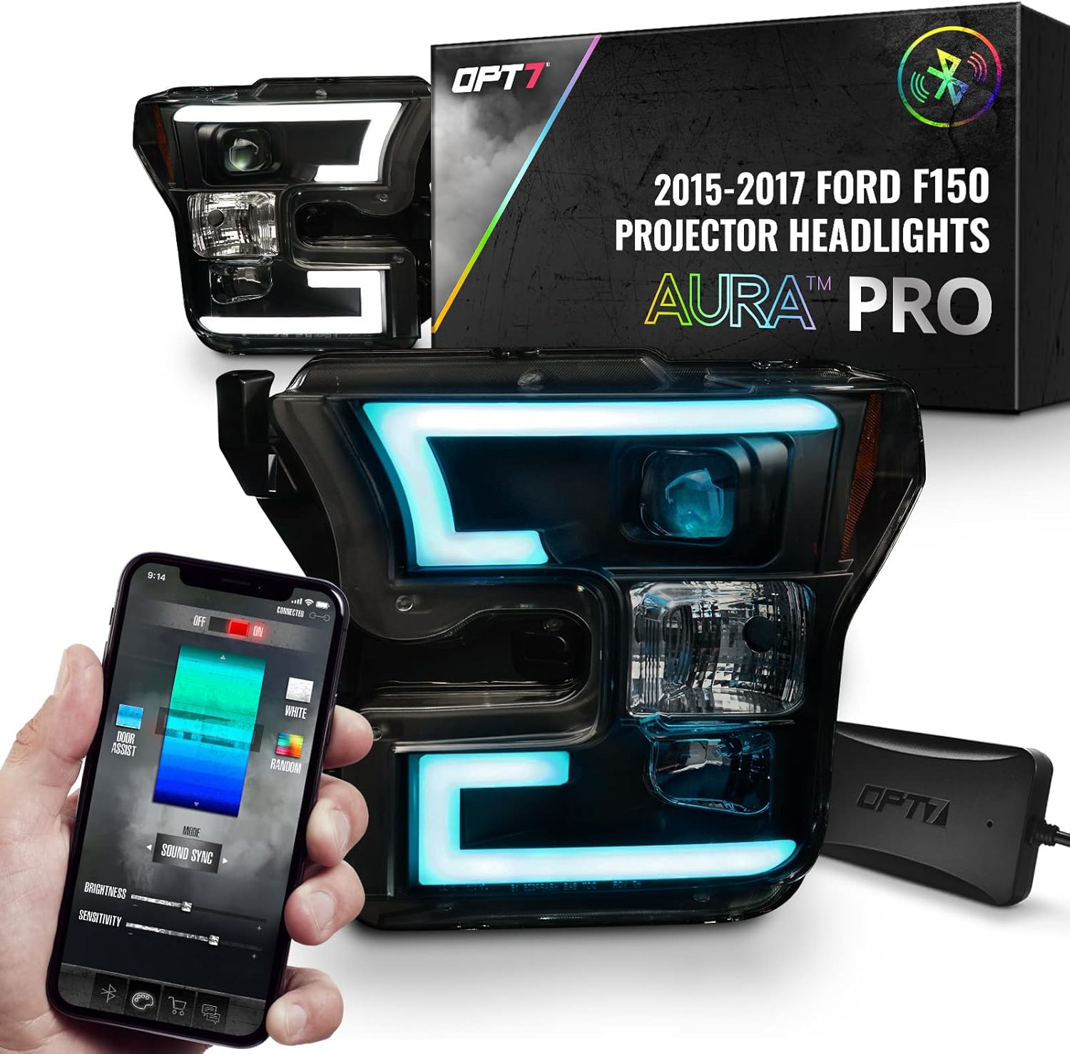 Amazon.com: OPT7 LED Tube Headlights Projector Black Aura RGB-W DRL for ...