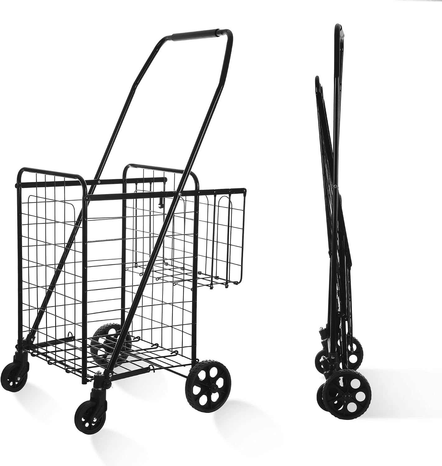 Amazon.com: BIEAMA Folding Shopping Cart, Grocery Cart, 75 Lb Capacity ...