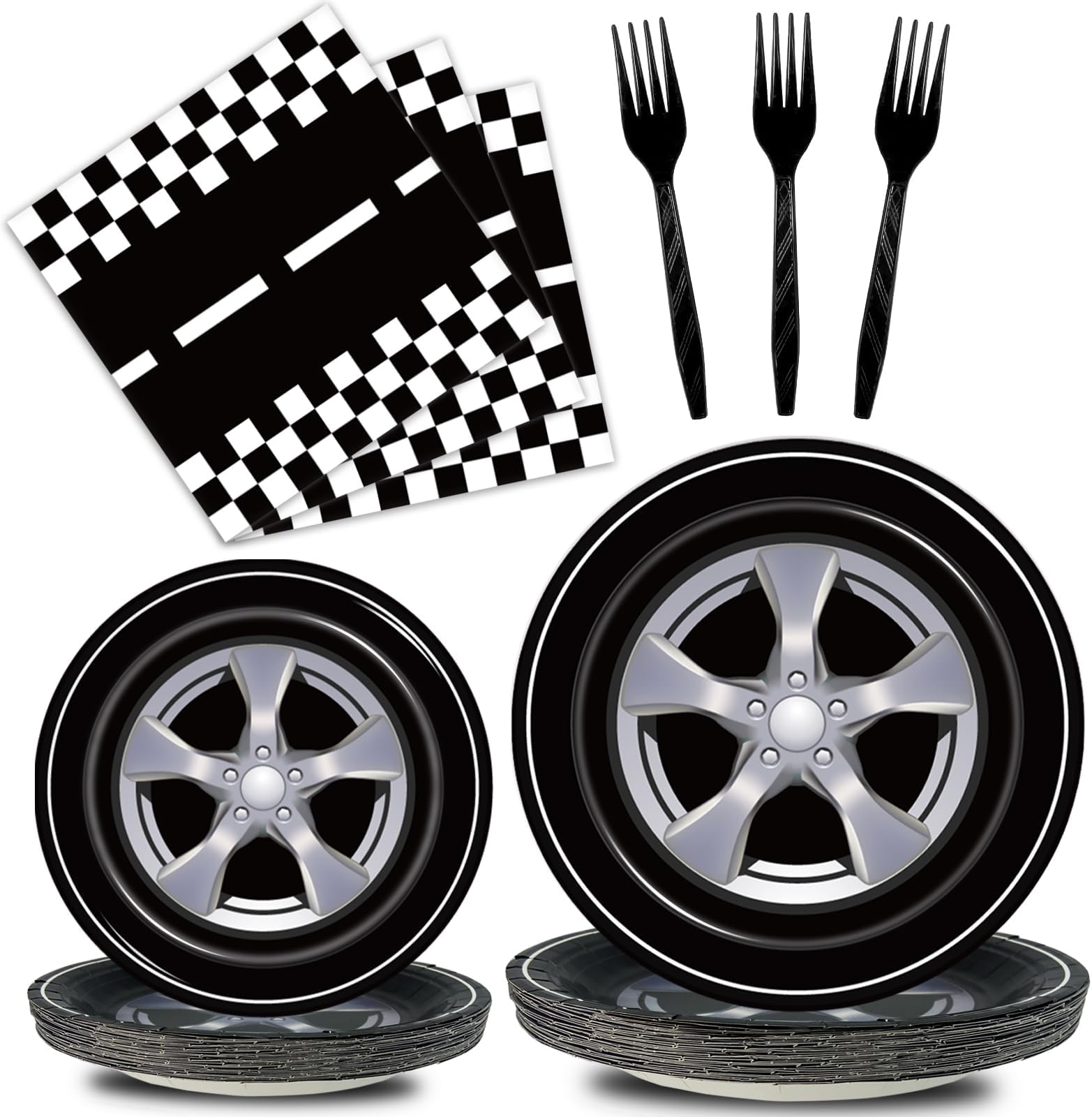 Amazon.com: 96 Pcs Checkered Plates and Napkins Party Supplies Racing ...