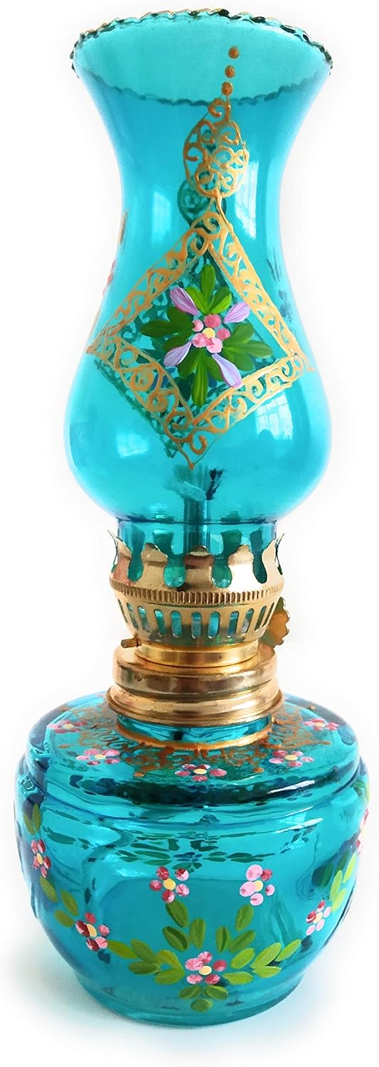 Amazon.com: Alhamra Hand Painted Glass Oil Lamp, Lantern (Blue) : Home ...