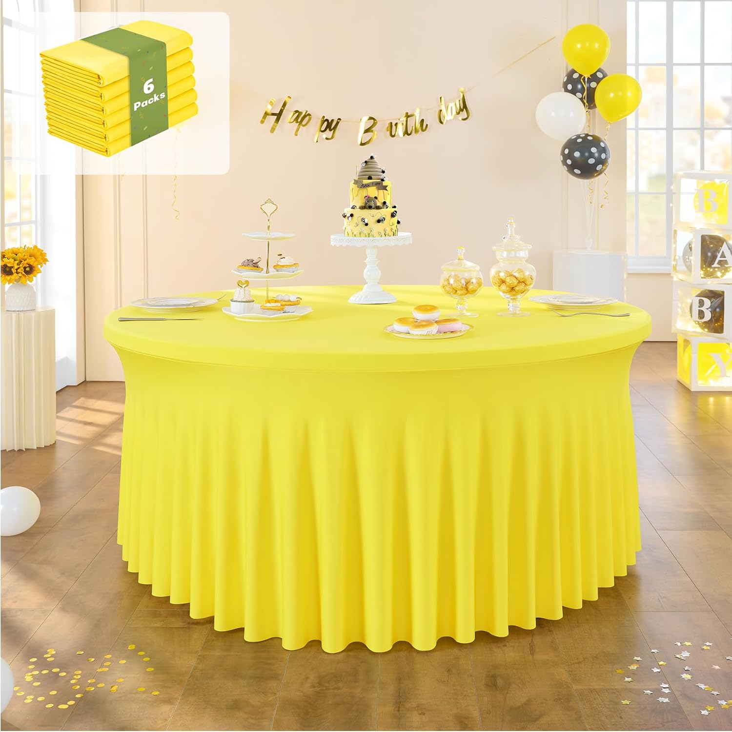 Amazon.com: leegleri 6 Pack Yellow Spandex Round Tablecloths for 60 ...