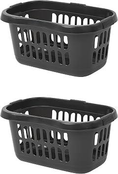 SKS DISTRIBUTION 2 Pack 60L Black Laundry Baskets – Large Durable ...