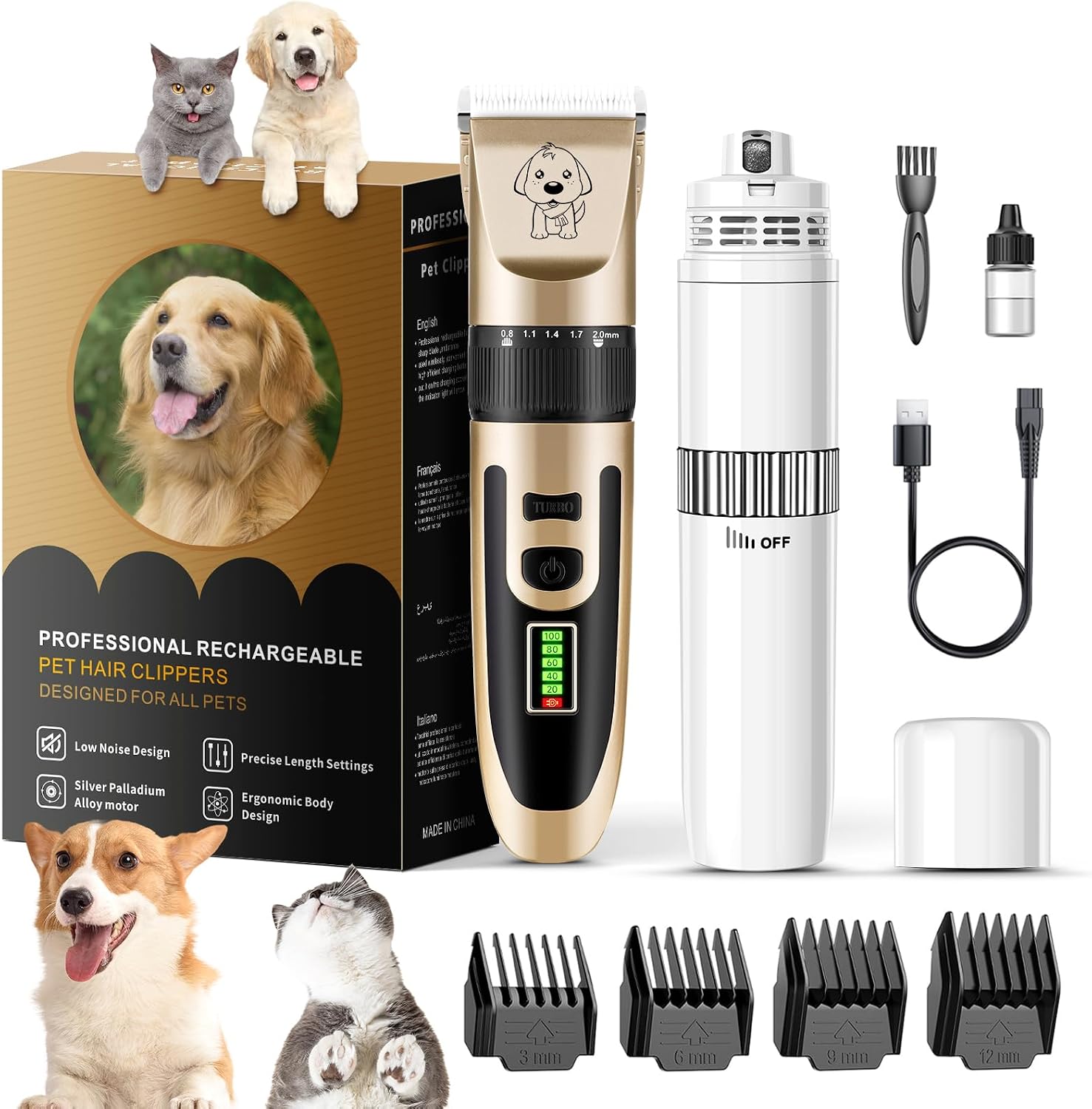 Amazon.com: AMEIZII 2 in 1 Professional Dog Grooming Kit, Low Noise ...