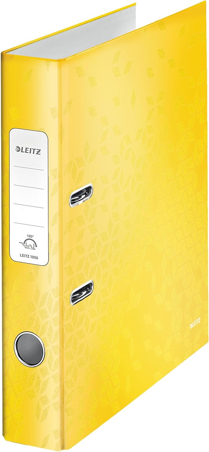 Leitz A4 Lever Arch File, Yellow, 50 mm spine width, WOW Range ...