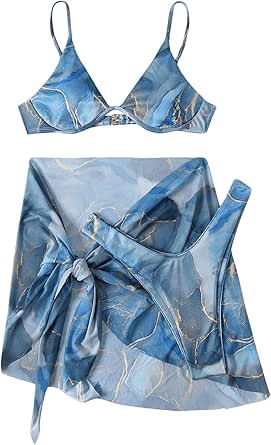 Amazon.com: SOLY HUX Women's 3 Piece Swimsuit Marble Print Underwire Bikini Set Bathing Suit ...
