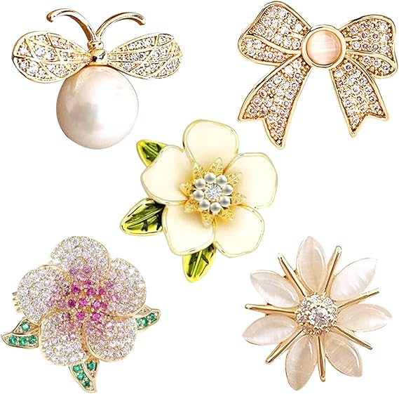 FOSDICK 5 PCS Women Shirt Brooch Buttons Blouse Pins Crystal Modesty ...