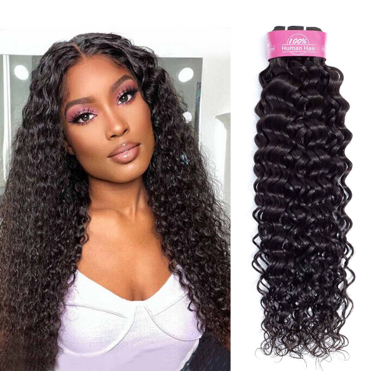 Amazon.com : Water Wave Bundles Human Hair Water Curly Wave Human Hair Bundles 18 inch 1 Bundles ...