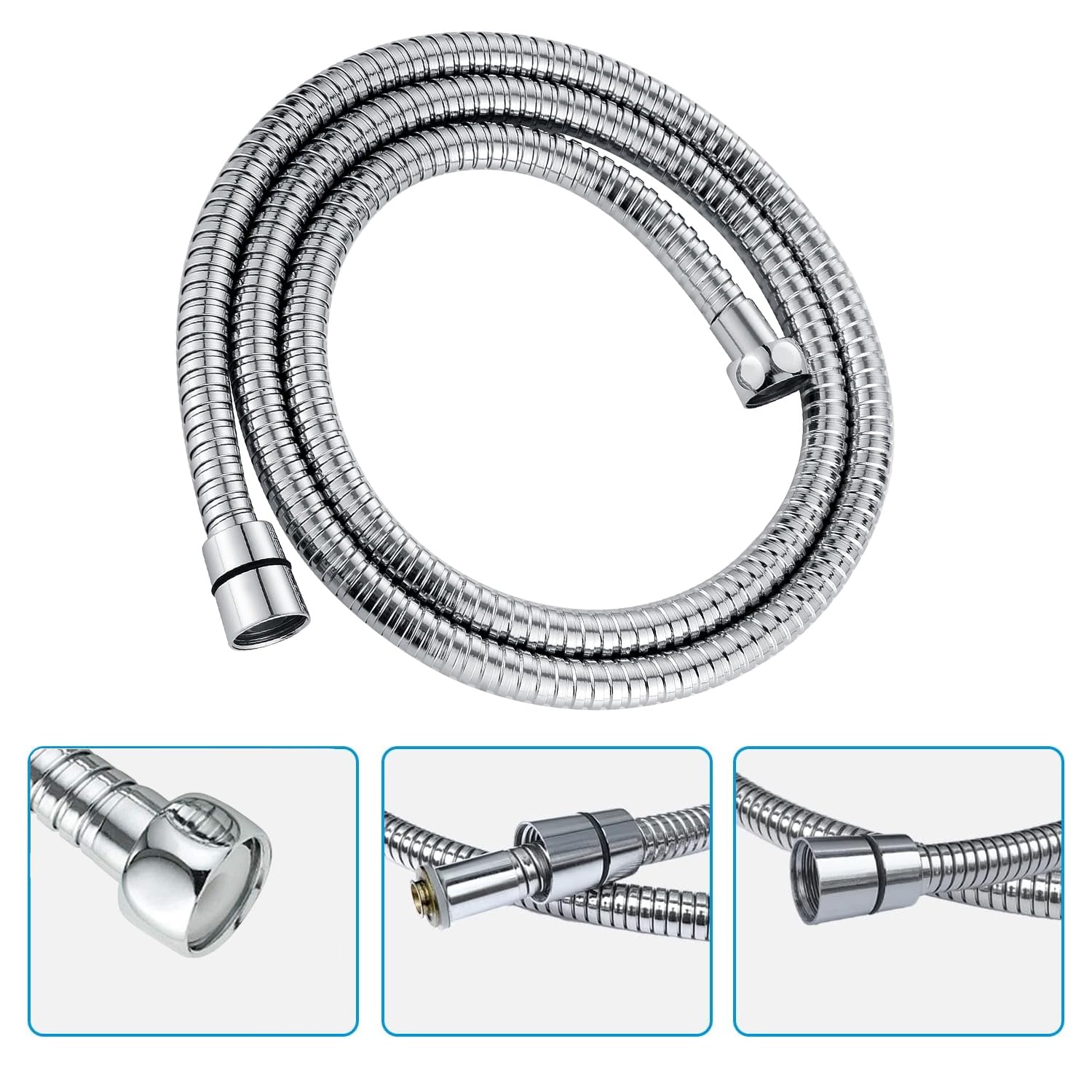 Stainless Steel Shower Hose, 1.5m Flexible Hose Replacement Pipe Leak ...