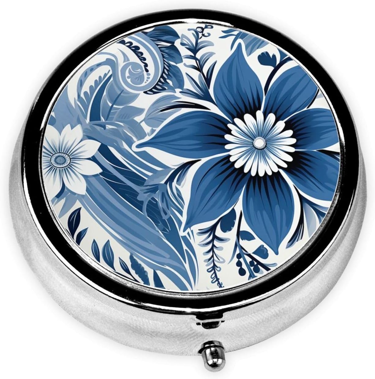 Amazon.com: White and Blue Pattern Print Pill Box 3 Compartment Small ...