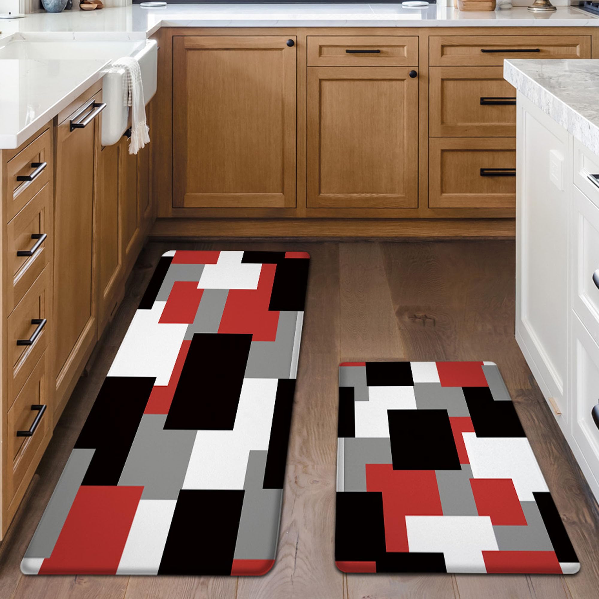 Amazon.com: Tyrot Red Black Kitchen Rugs Set of 2 Cushioned Anti ...