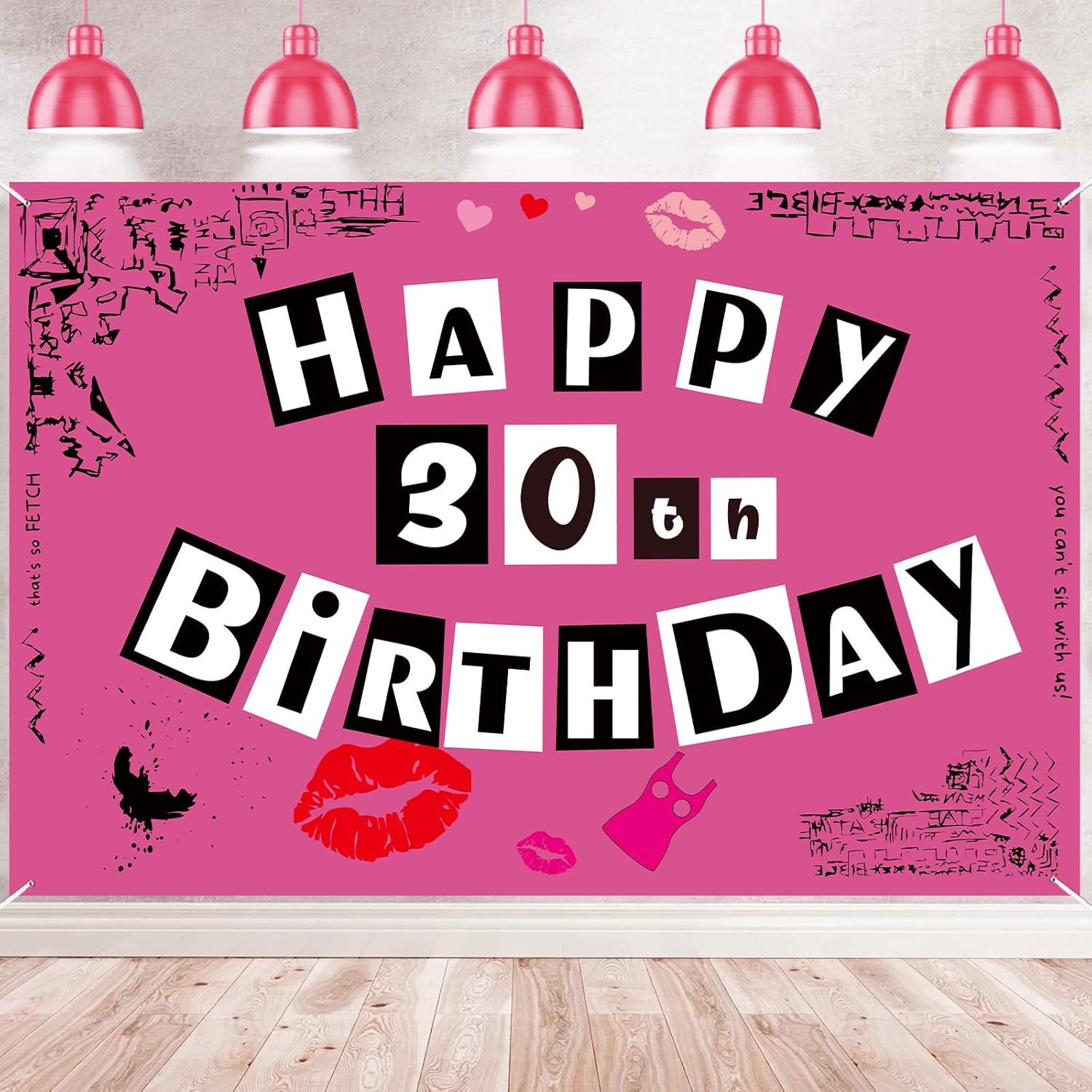 Amazon.com: GZBJMYGS Hot Lips Pink Happy 30th Birthday Banner Backdrop ...