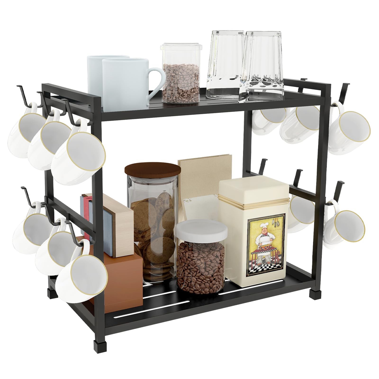 Bethom Coffee Cup Holder Kitchen 12 Hooks Kitchen Storage Rack 2 Tier ...