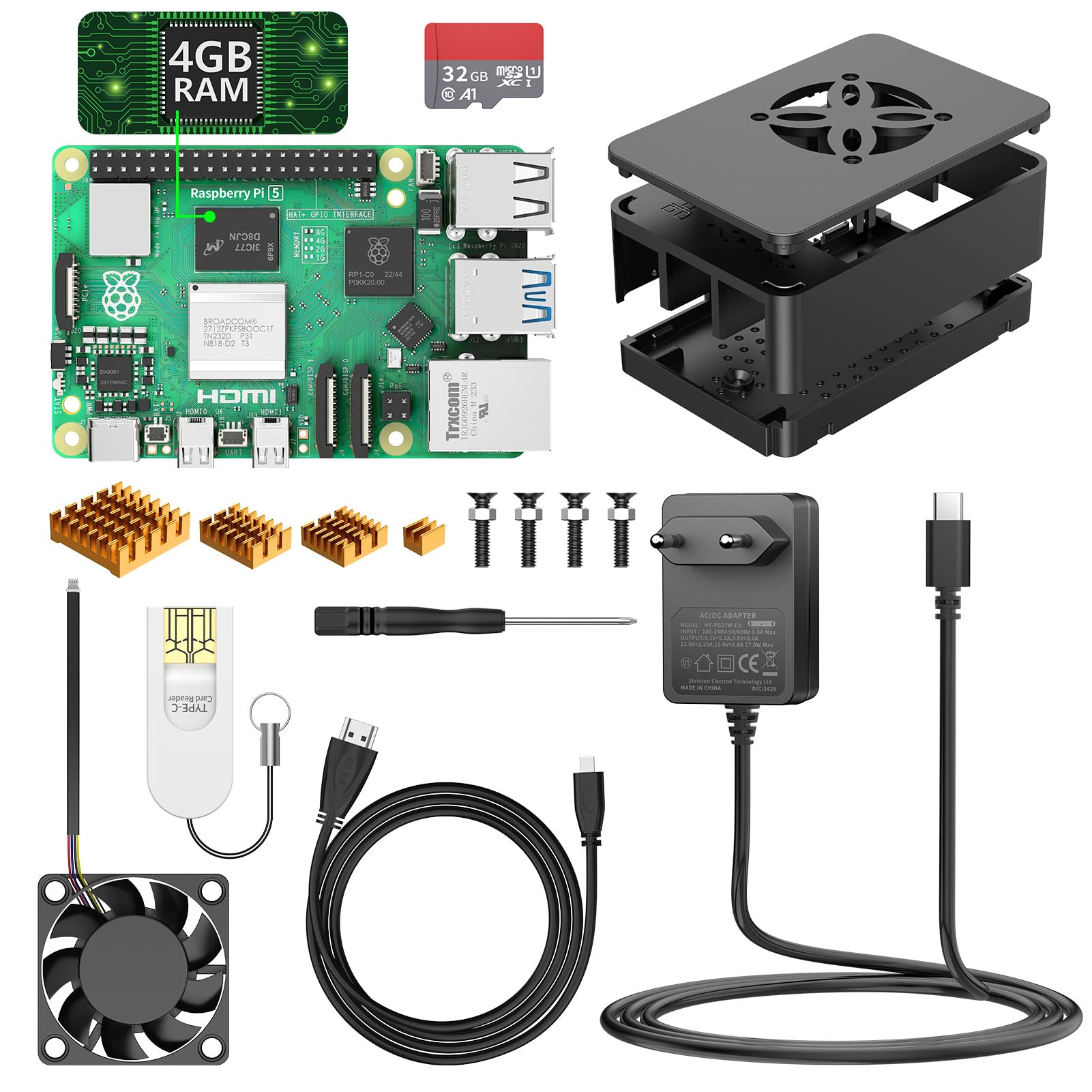 NinkBox Raspberry Pi 5 4GB RAM Starter Kit, Quad-Core ARM-A76-64 Bits ...