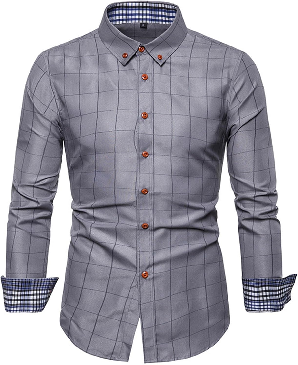 Mens Fashion Dress Shirts Long Sleeve Button Down Undershirt Plaid Top ...