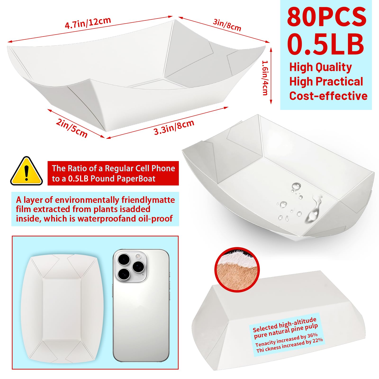 Snapklik.com : MotBach 80 Pack 1/2Lb Paper Food Boat Trays Disposable ...