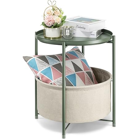 Amazon.com: Amazon Basics Round Storage End Table, Side Table with ...