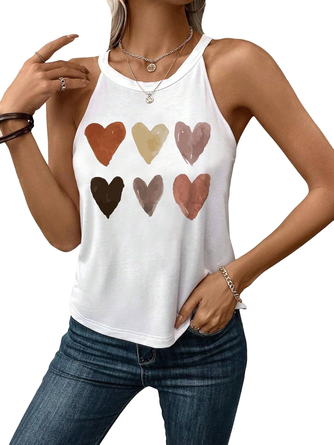Amazon.com: Verdusa Women's Casual Sleeveless Round Neck Top Heart ...