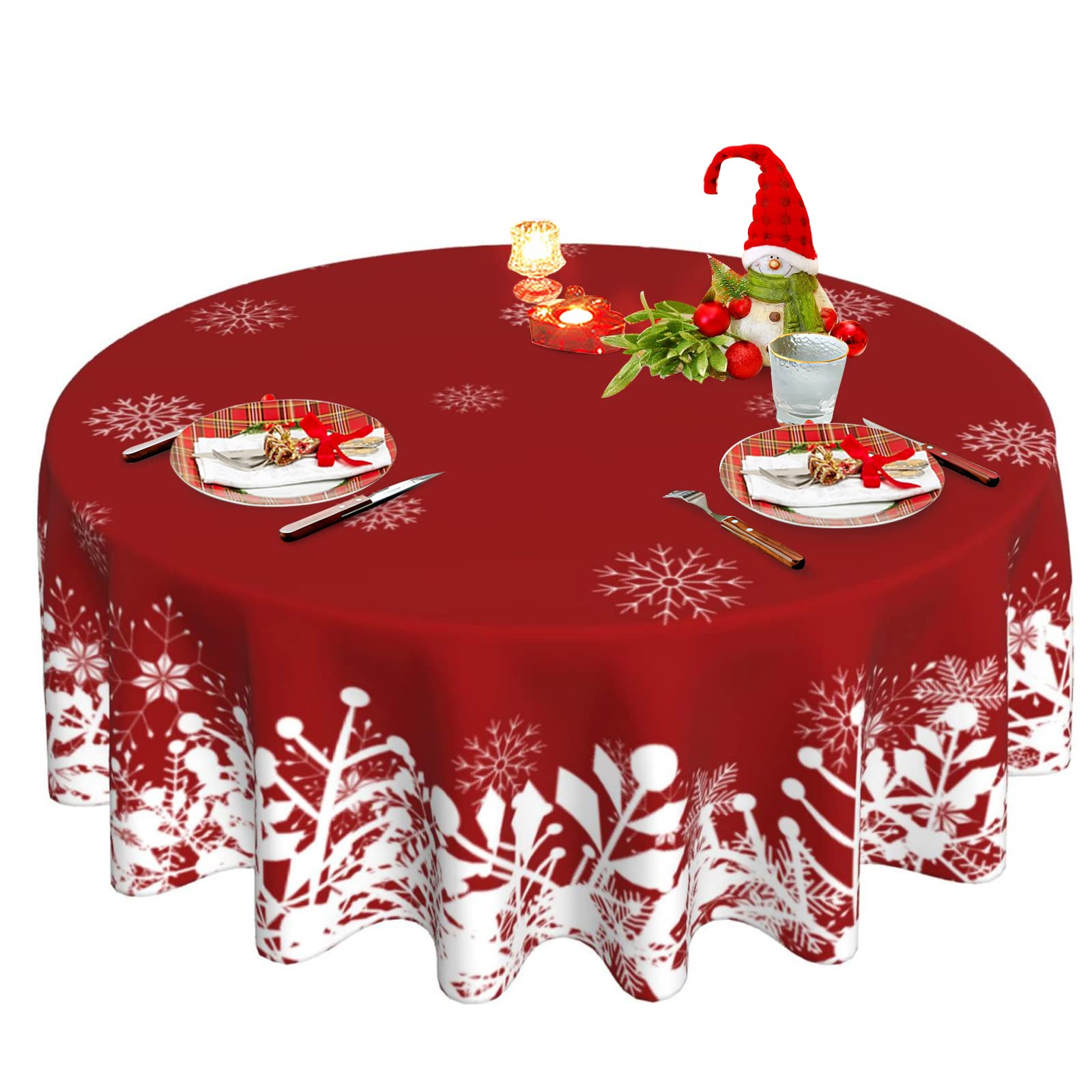 Amazon.com: Christmas Tablecloth Red Round Tablecloth 60 Inch Winter ...