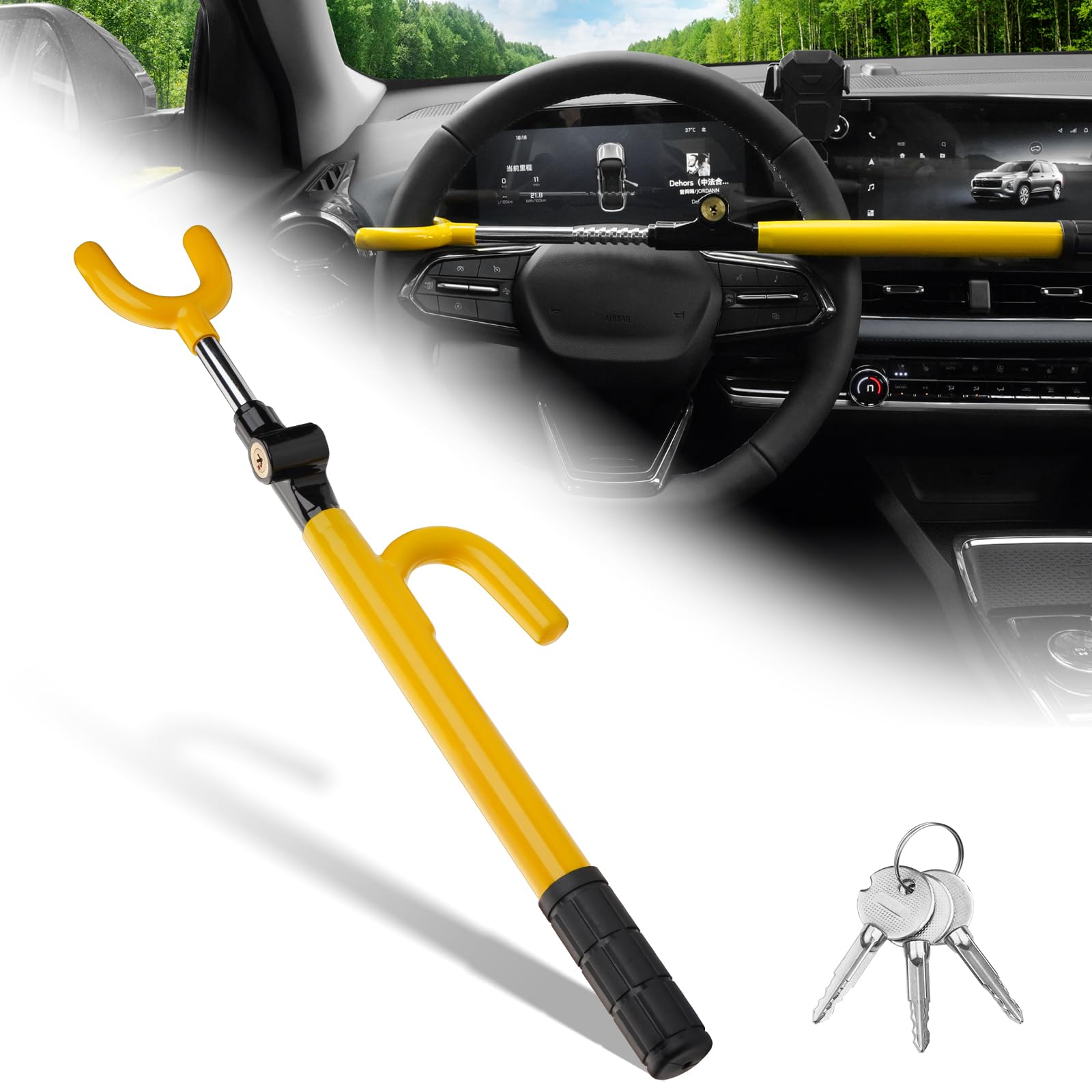 Adjustable Steering Wheel Lock Anti-Theft Car Device, Upgraded Thicker ...