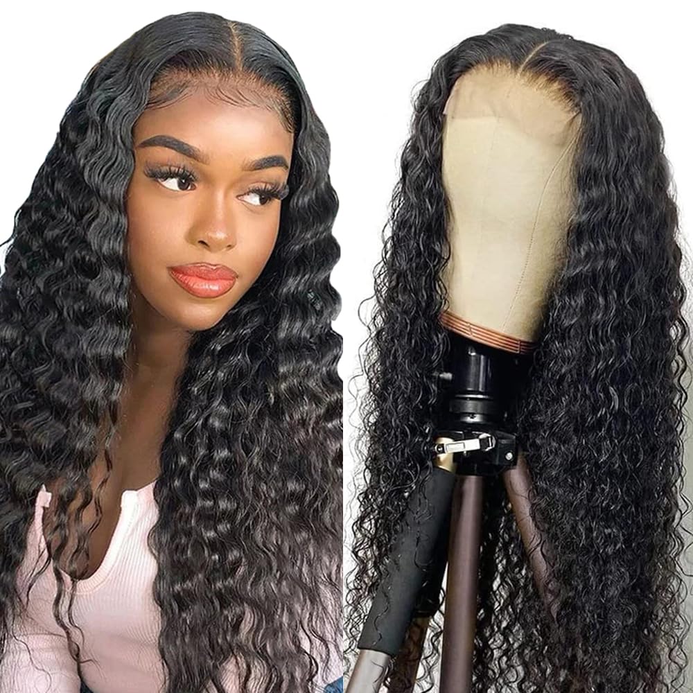 Amazon.com : 16 Inch Deep Wave Human Hair Wigs Lace Front Wigs Human ...