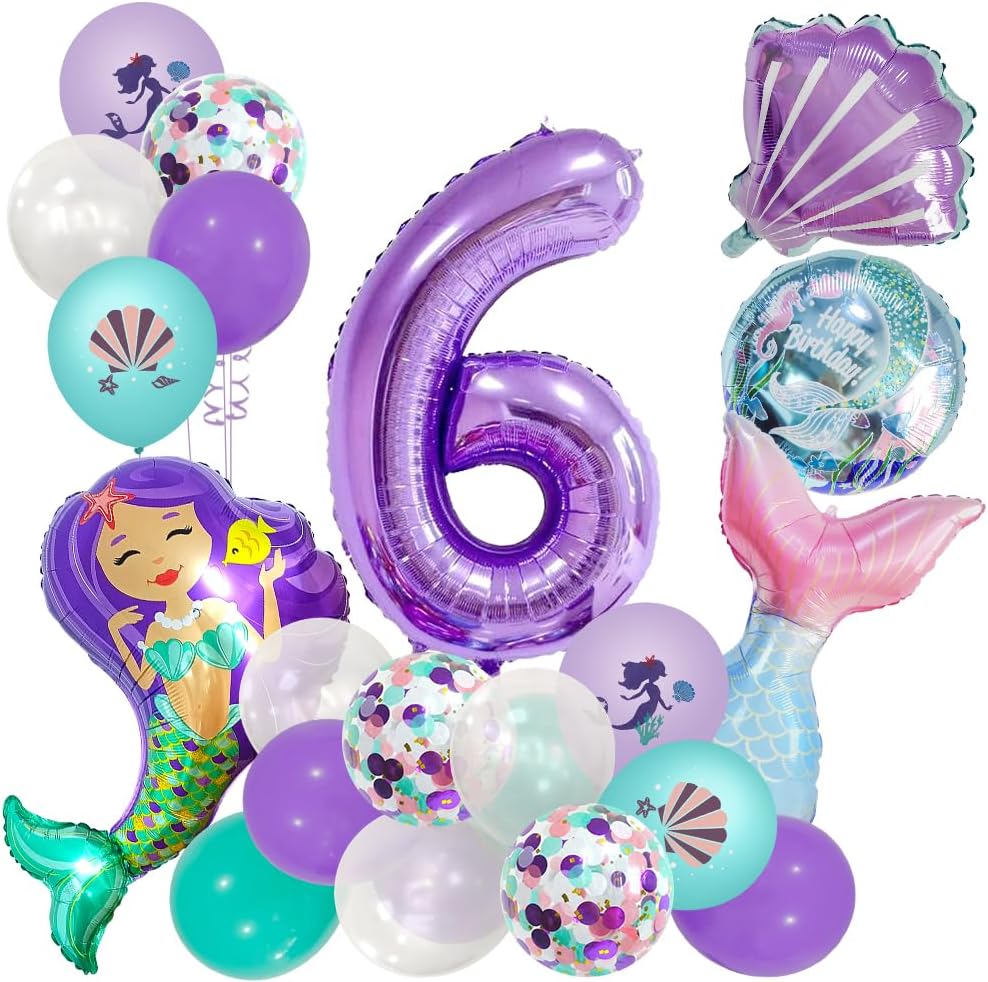 Amazon.com: Mermaid Balloons Huge Number Printed Confetti Latex Marine ...