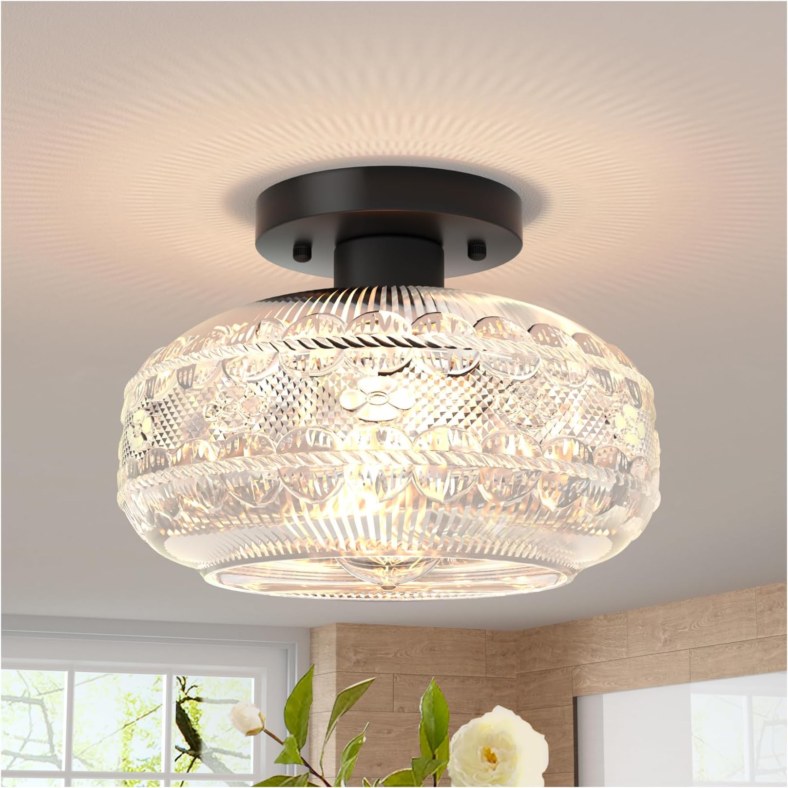Black Semi Flush Mount Ceiling Light, Hallway Light Fixture Ceiling ...