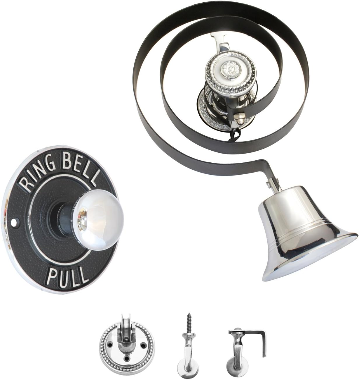 Traditional Butlers Bell & Round Chrome/Black Pull With Nylon Cord ...