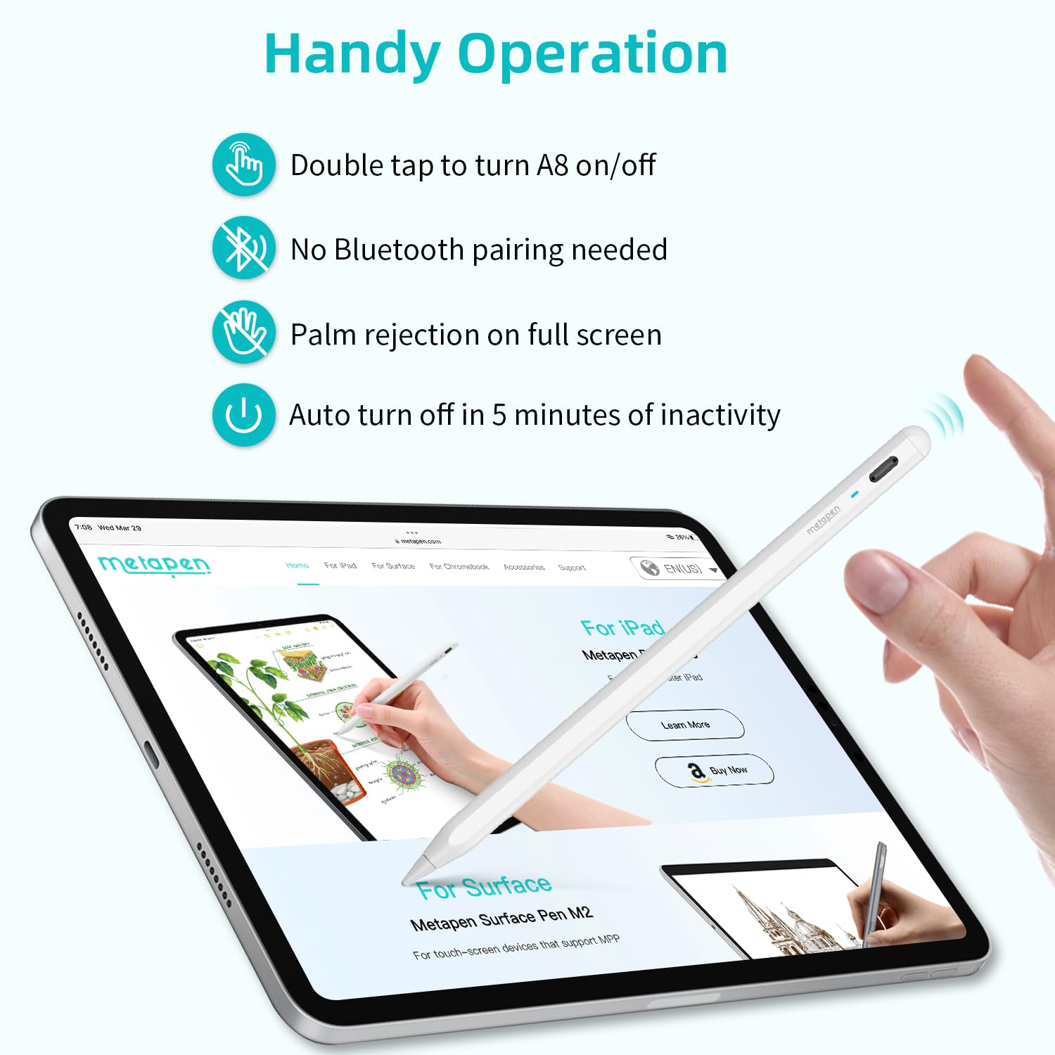 Snapklik.com : Metapen iPad Pencil A8 For Apple iPad 10th/9th, Backup ...