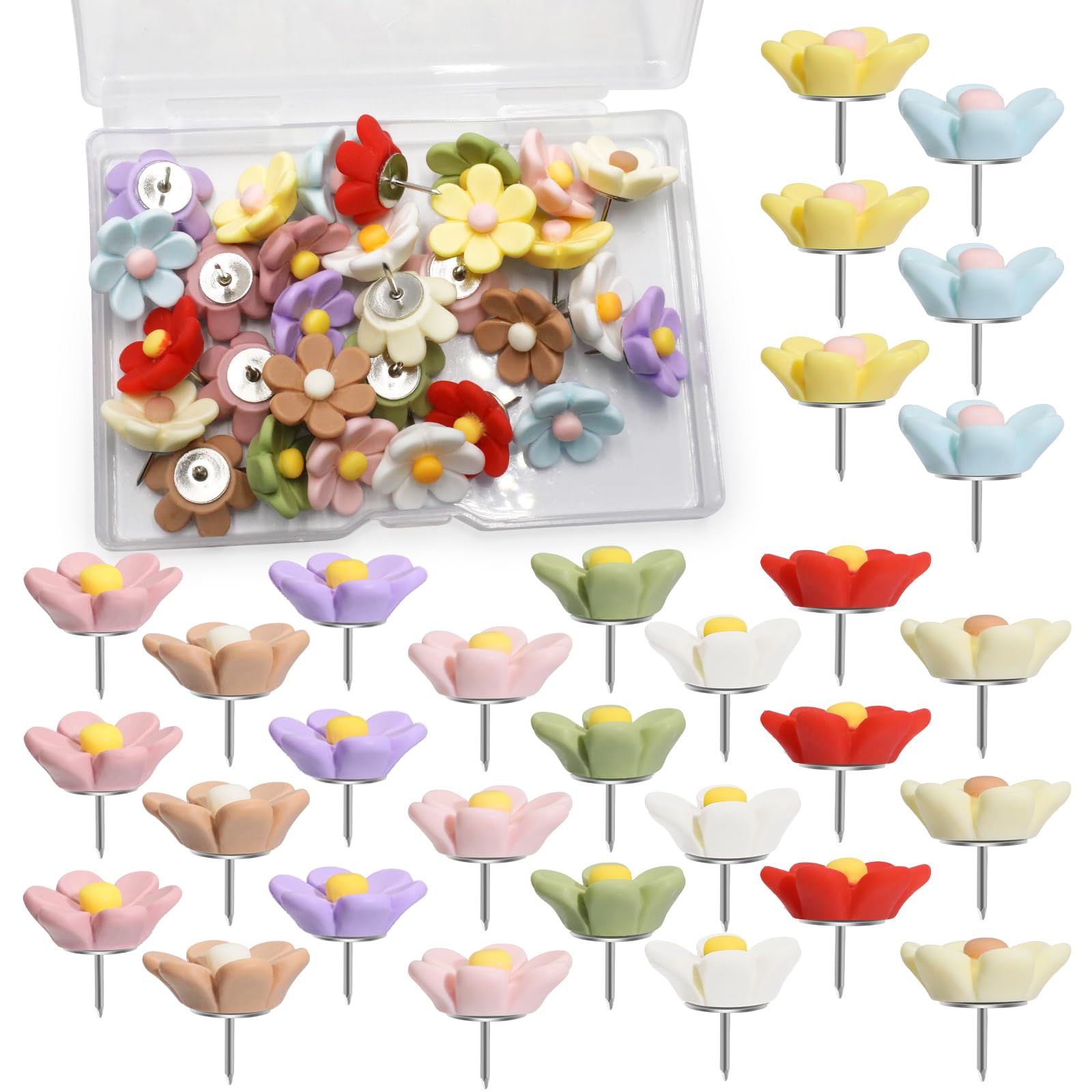 Amazon.com: 30 Pcs Push Pins, Cute Flowers Push Pins, Push Pins for ...