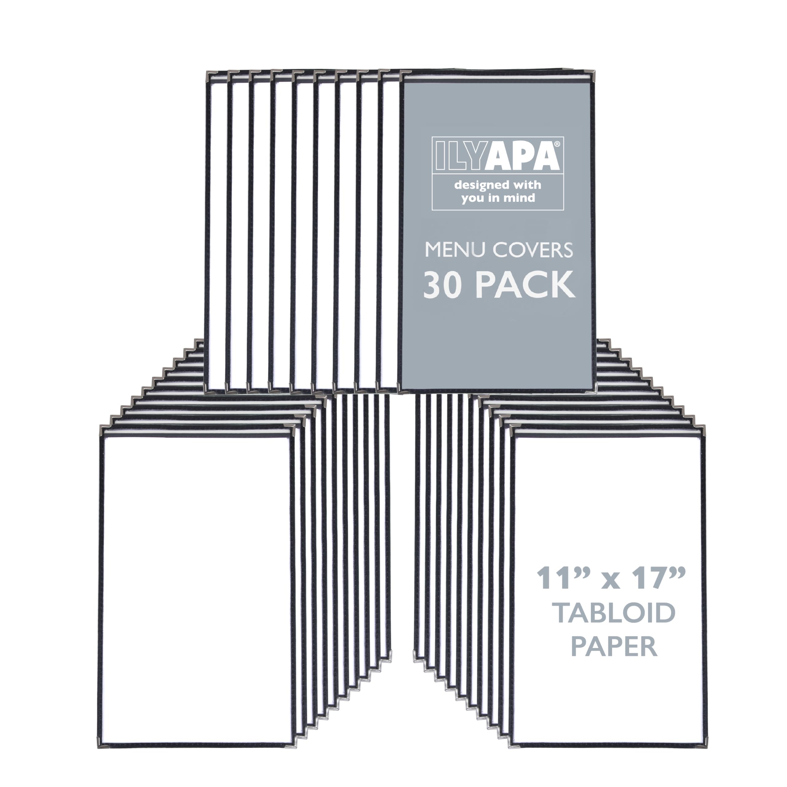 Ilyapa 30 Pack of Menu Covers 11 X 17 - Single Page, 2 View, Restaurant ...