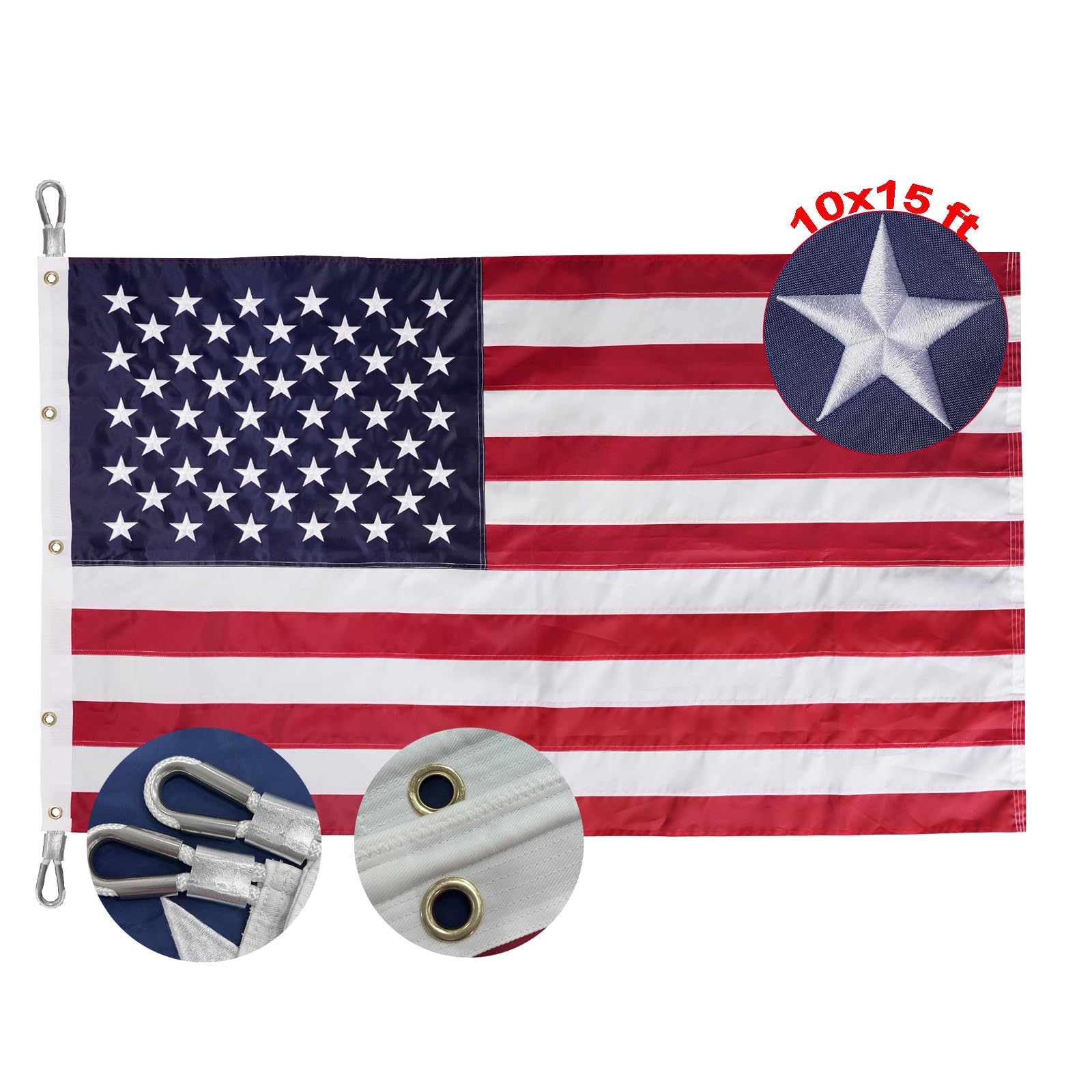 Amazon.com : Bradford Large American Flag 10x15 ft Embroidered Stars ...