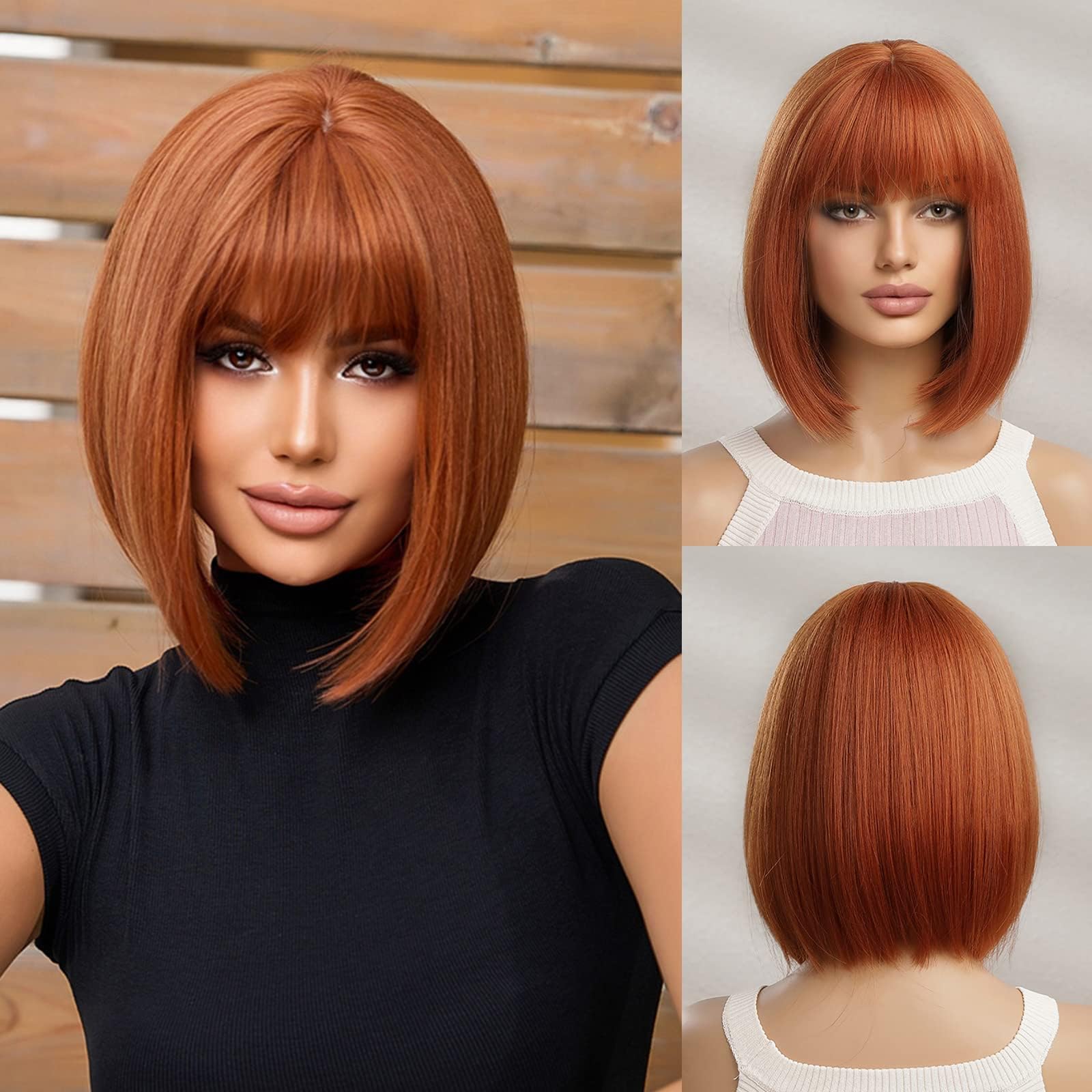 Amazon.com: Kuefhs Ginger Bob Wig with Bangs for Women, Orange Short ...