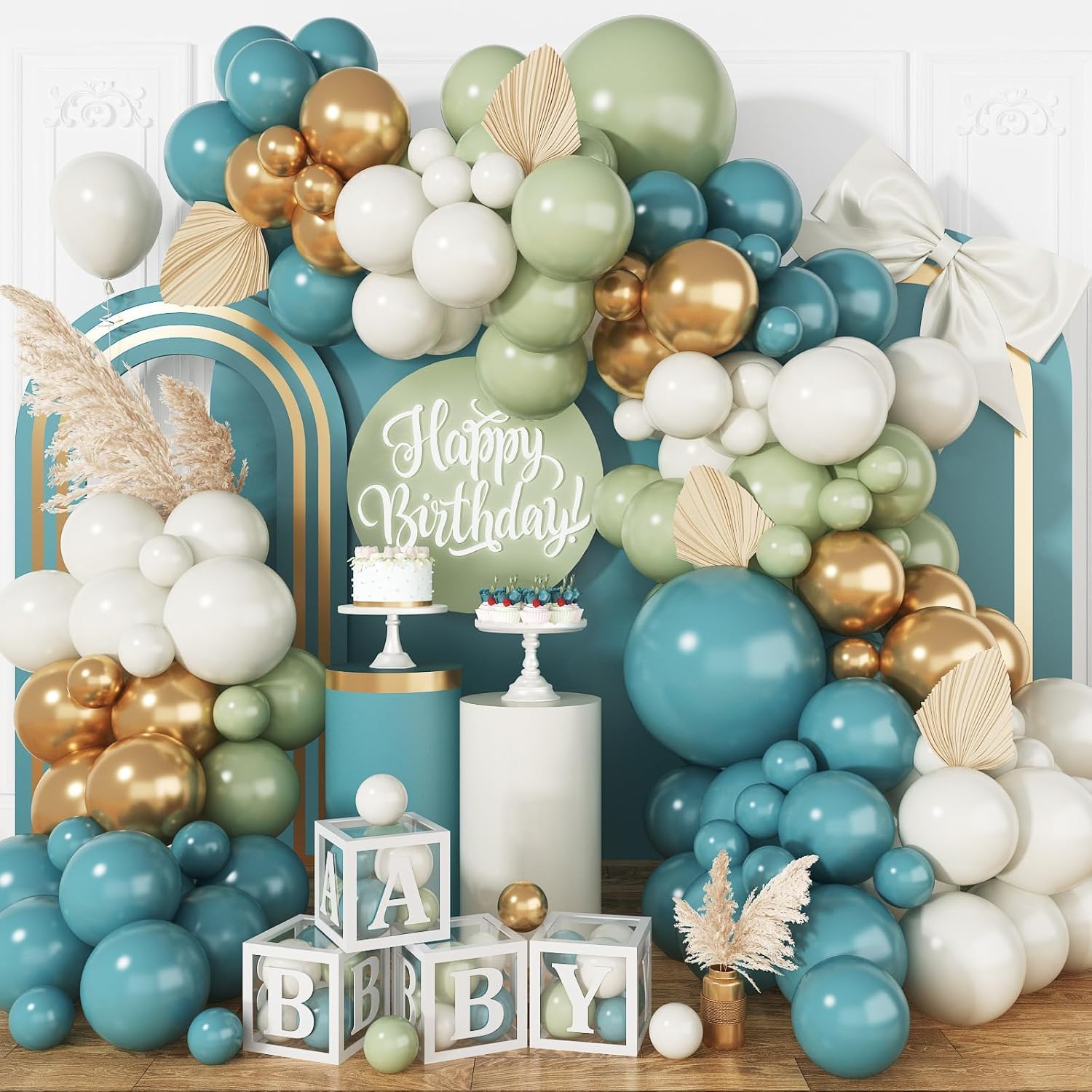Amazon.com: Blue and Green Balloon Arch Kit, 108 Pcs Dusty Balloon ...