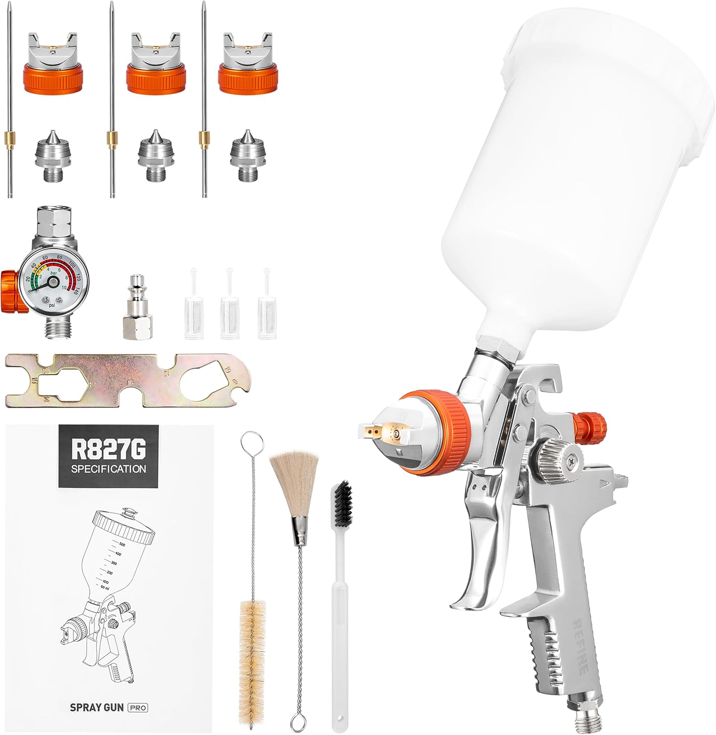 Amazon.com: REFINE Spray Gun Kit, Auto Paint Gun with 1.4/1.7/2.0mm ...