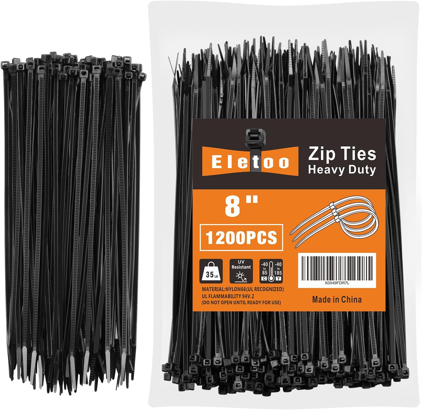 Amazon.com: HS Durable Plastic Zip Ties 8 Inch (Bulk-1000 Pack) UV ...