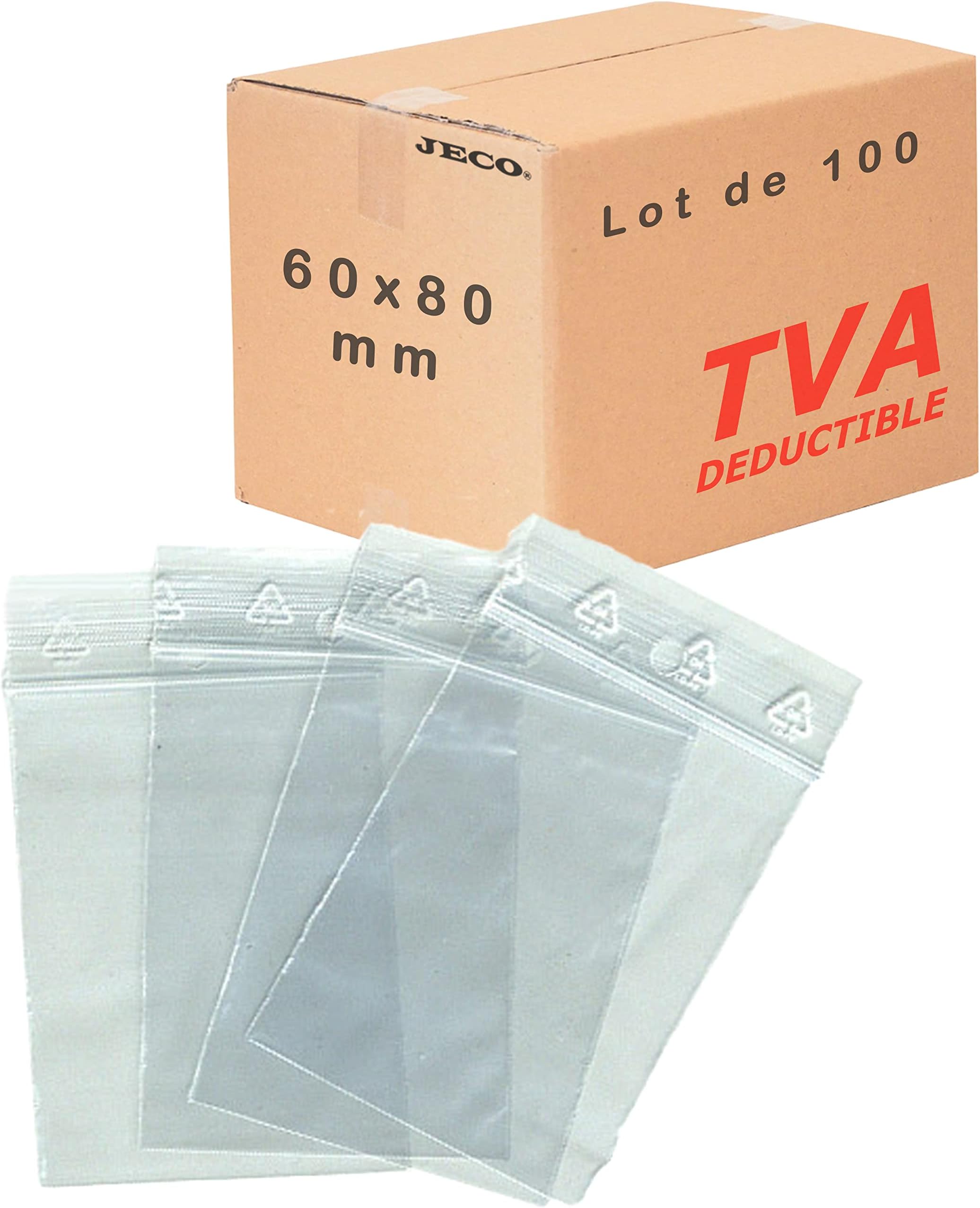 Jeco - Lot de 100 sachets à fermeture zip transparent format 60 x 80 mm ...