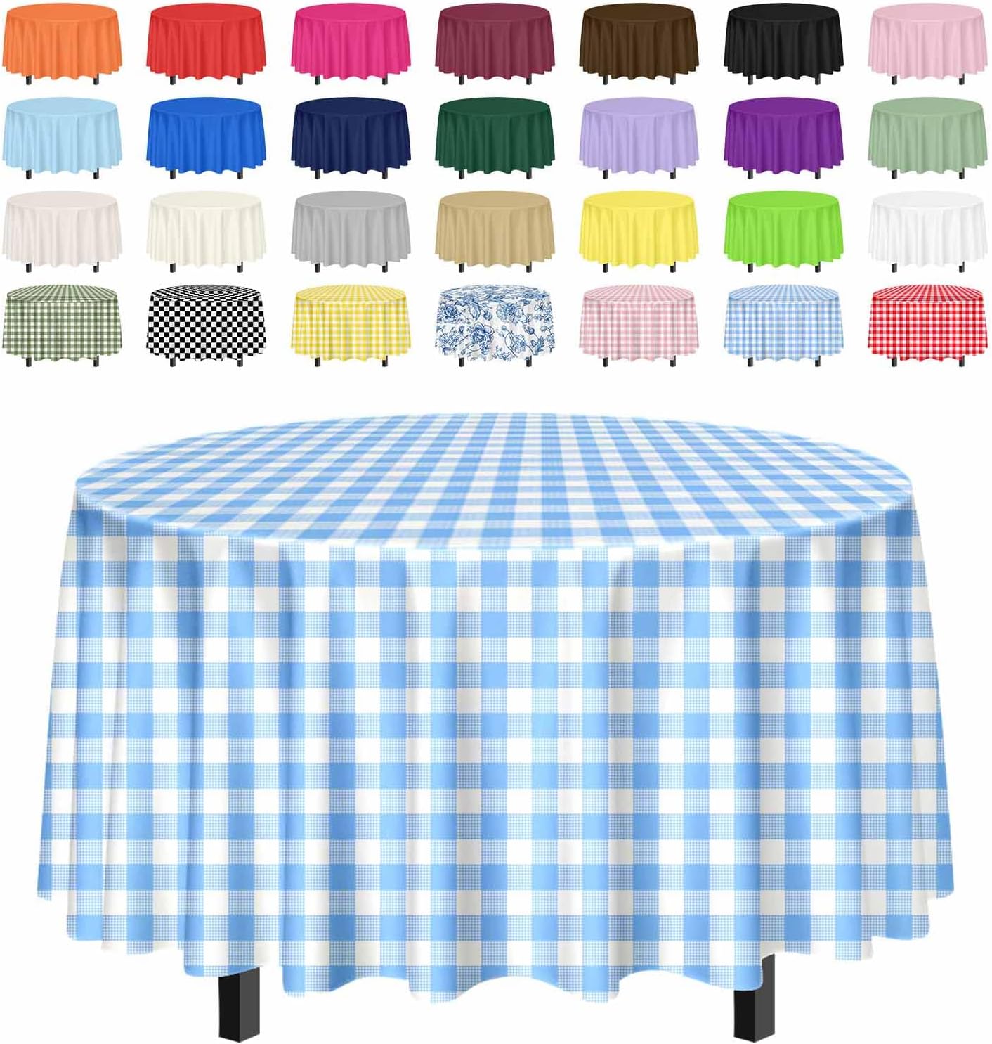 Amazon.com: SietDESEO 2 Pack Light Blue Gingham Tablecloth Round 84 x ...