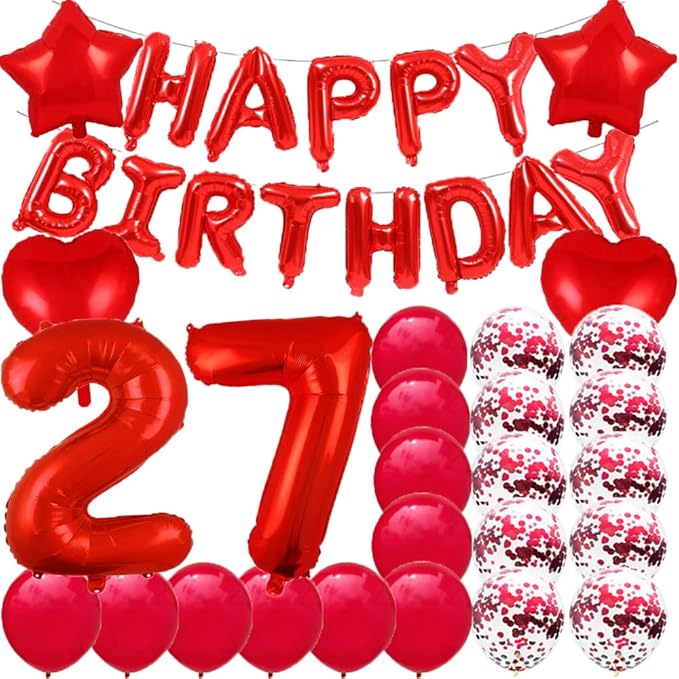Amazon.com: ZSNWGZ Sweet 27th Birthday Decorations Party Supplies,Red ...