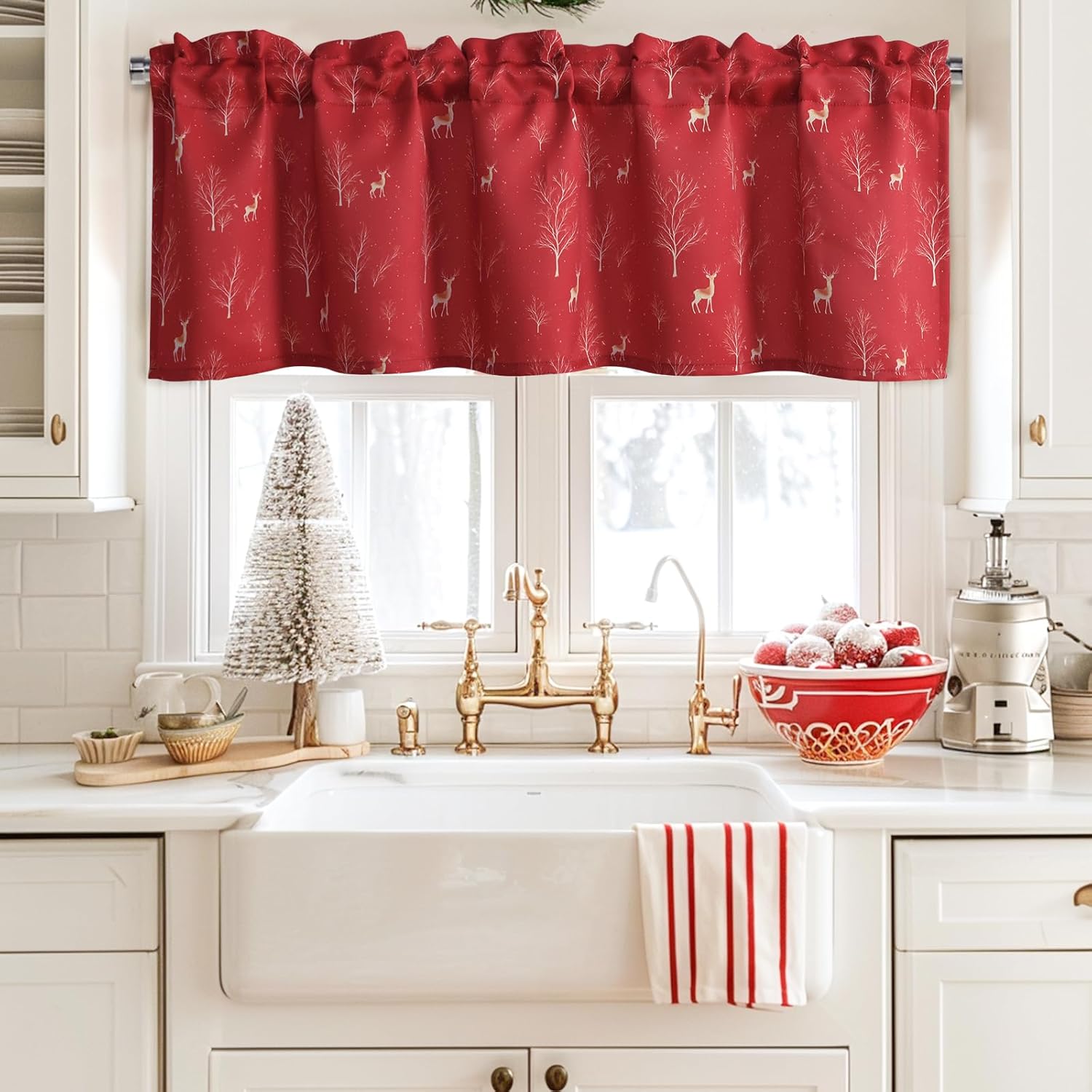 Amazon.com: JIUZHEN 52x18 Inch Extra Wide Christmas Valance - Red ...