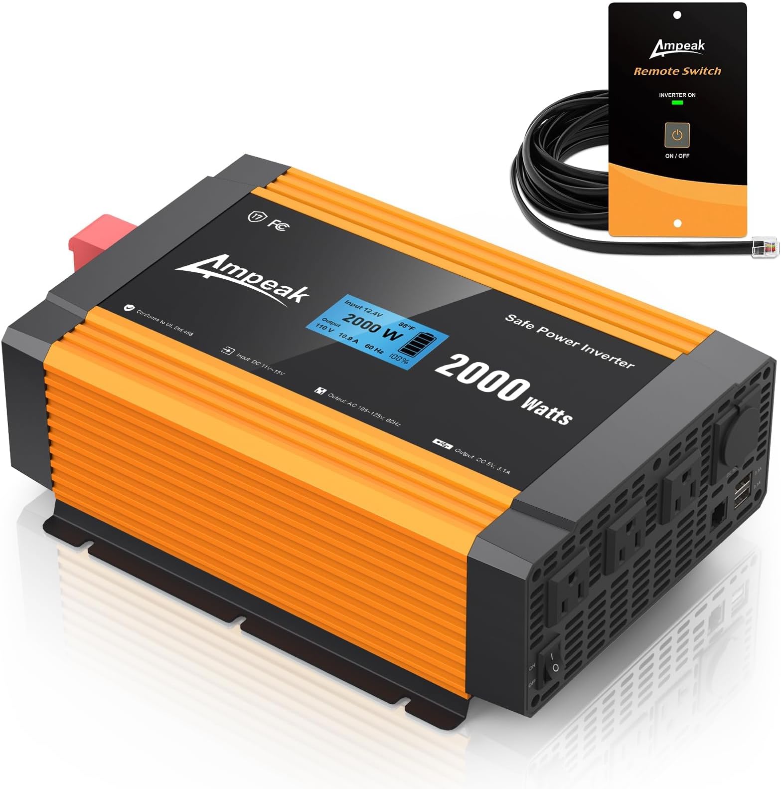 Ampeak 2000W Power Inverter with Remote 17 Safe Protections Inverter ...