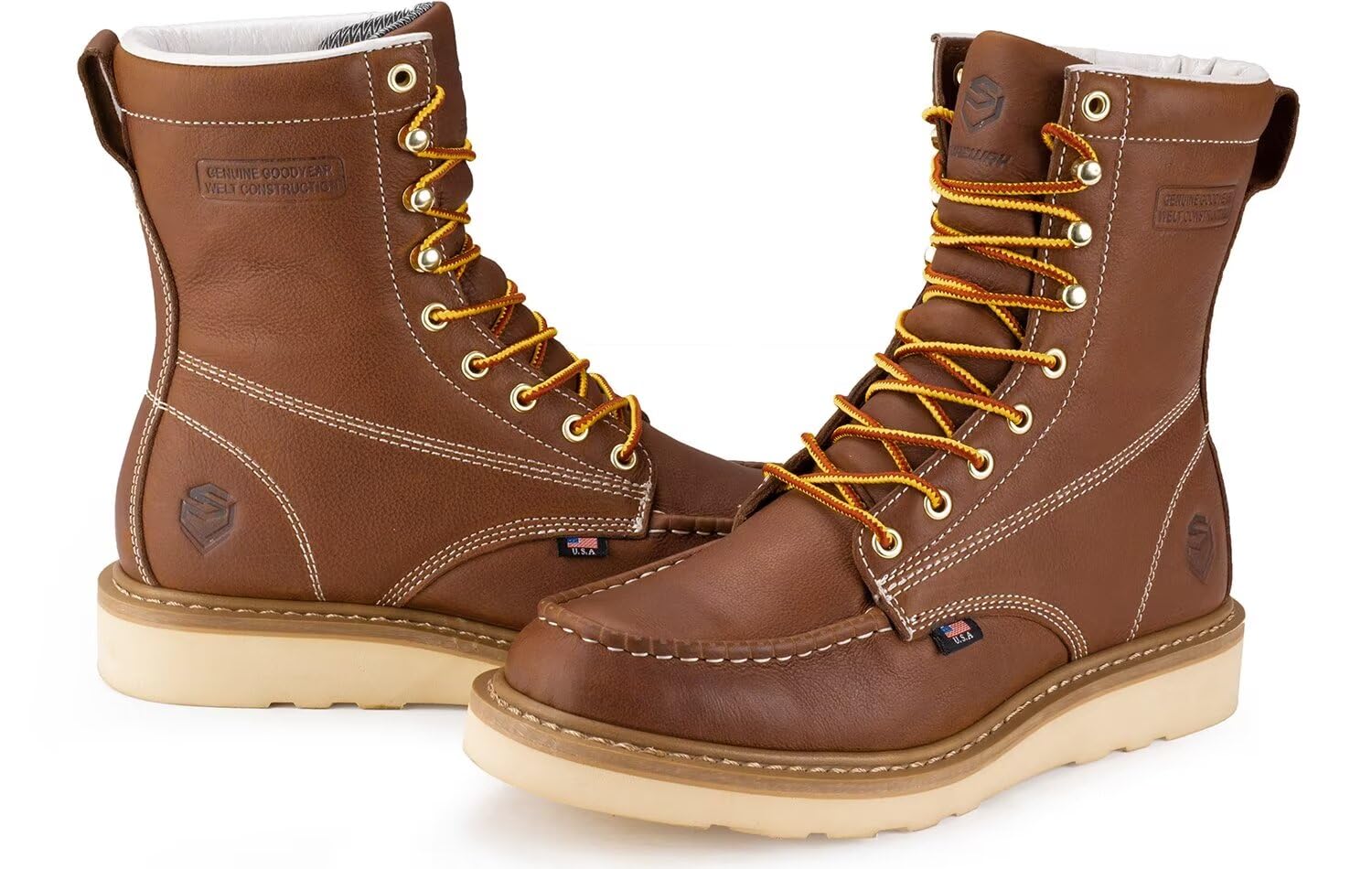 SUREWAY 8â€? Wedge Moc Toe Work Boots for Men - Soft Toe, Premium Full ...