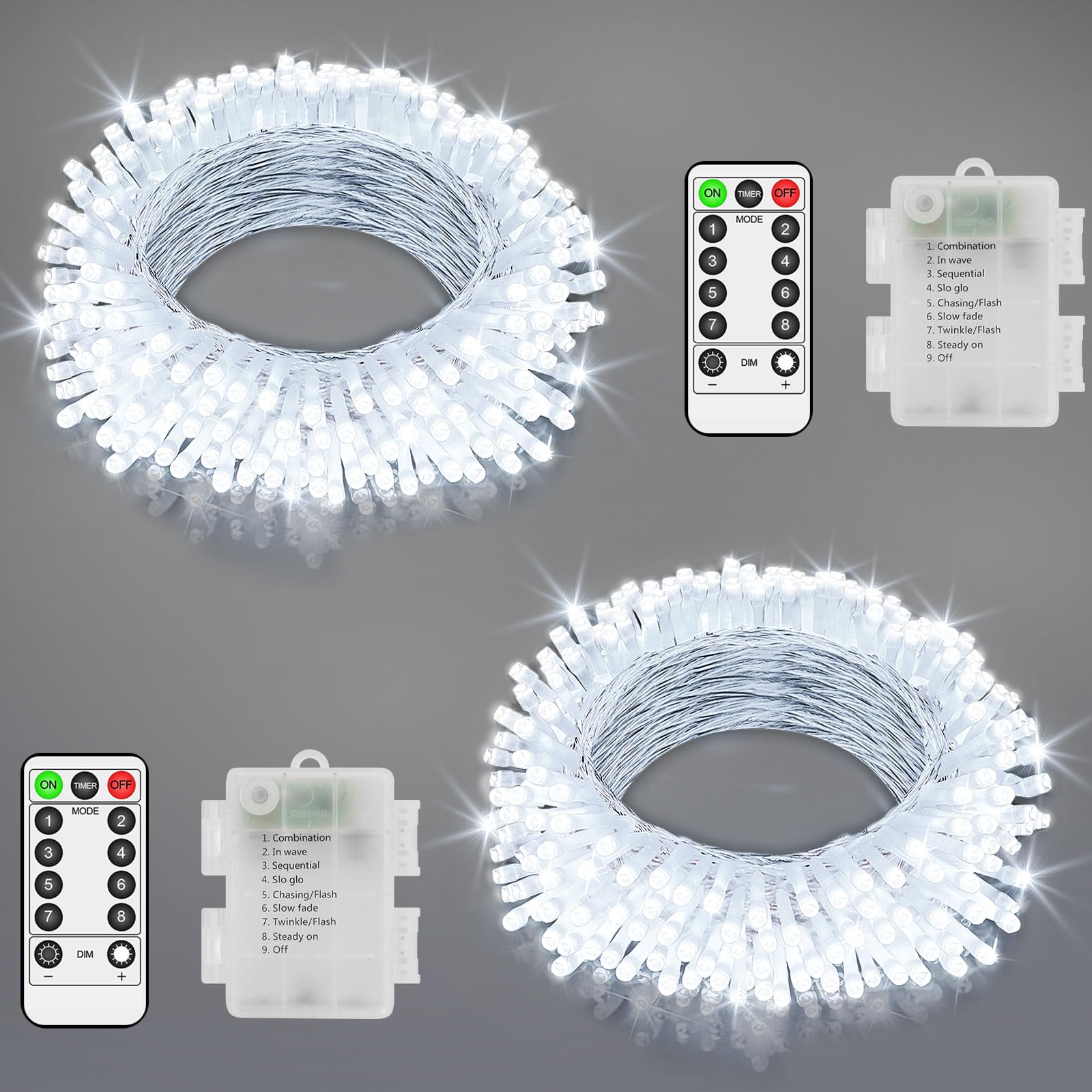 2 Pack Fairy Lights Battery Operated 10 m 100 LED Outdoor Waterproof ...