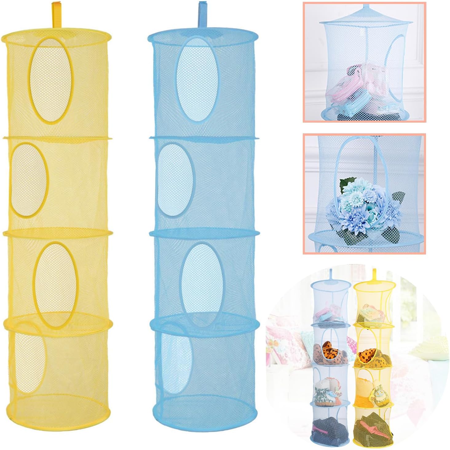 2 Pcs Hanging Mesh Space Saver, 4 Compartment Foldable Hanging Toy ...