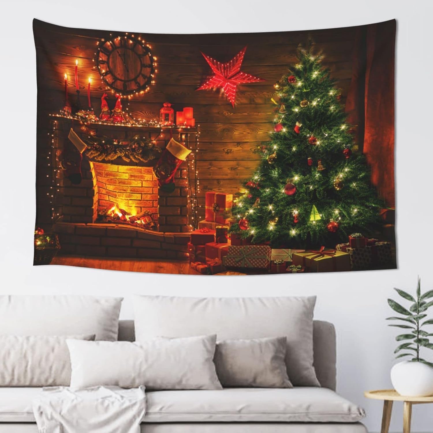 Amazon.com: FINOWIN Merry Christmas Tree Fireplace Tapestry,Wall ...