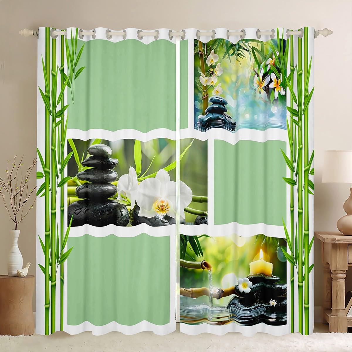 Zen Curtains Design AMDXD Modern Green Living Room Curtains Bamboo