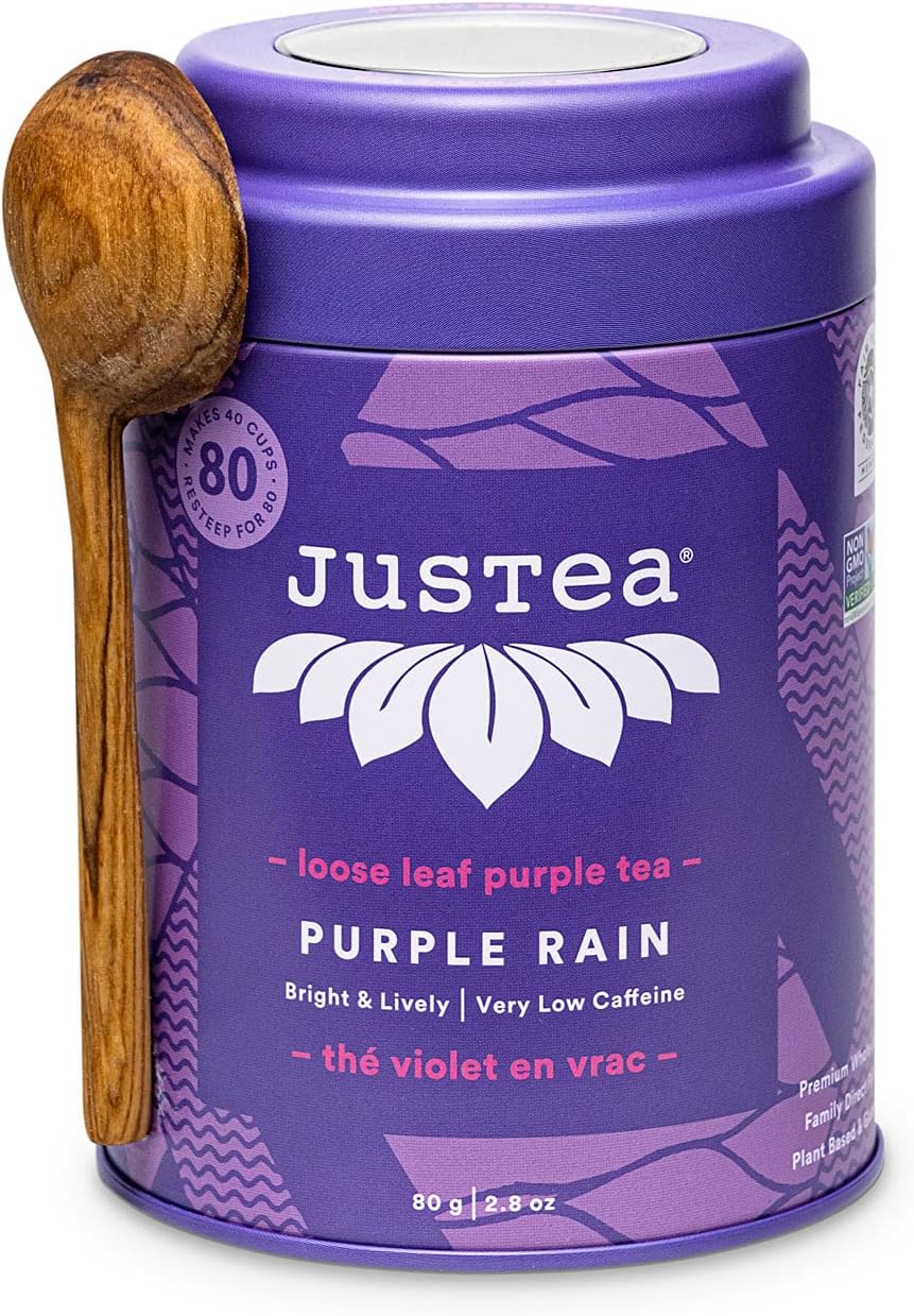 Amazon.com : JusTea PURPLE RAIN | Loose Leaf Purple Tea | Tin with Hand ...