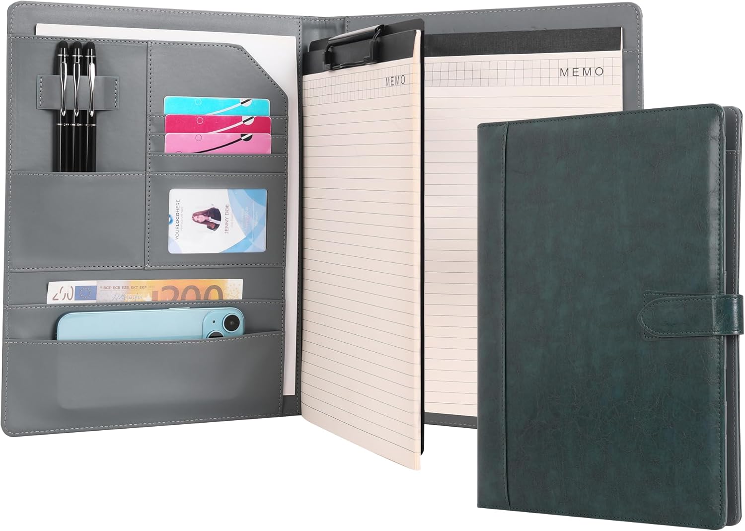 Amazon.com : Wason Portfolio Case Leather PU A4 with Clipboard Notepad Forms Holders Document ...